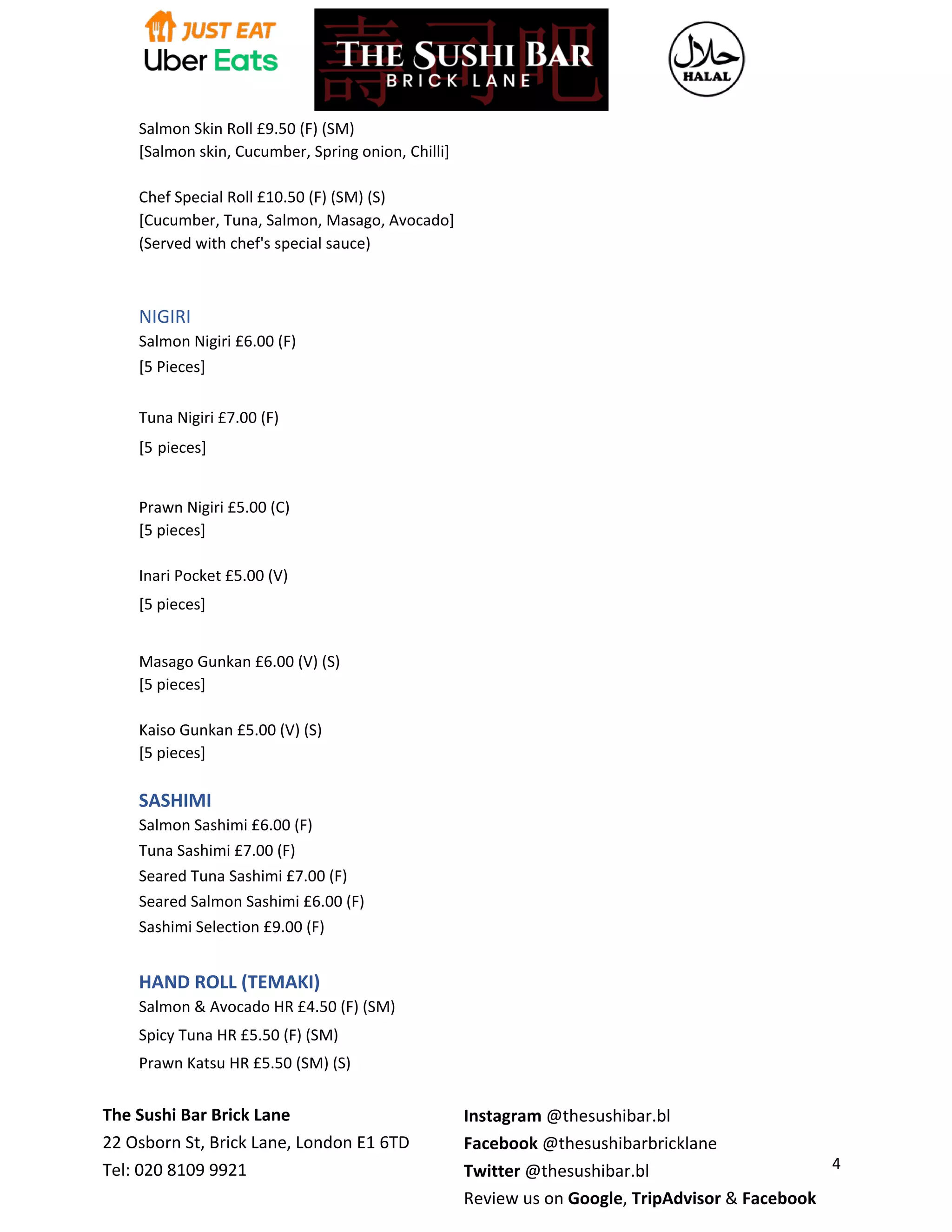 Sushi bar brick lane menu | PDF