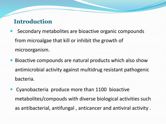 Bioprospecting of Microalgae for Bioactive secondary Metabolites | PPTX ...