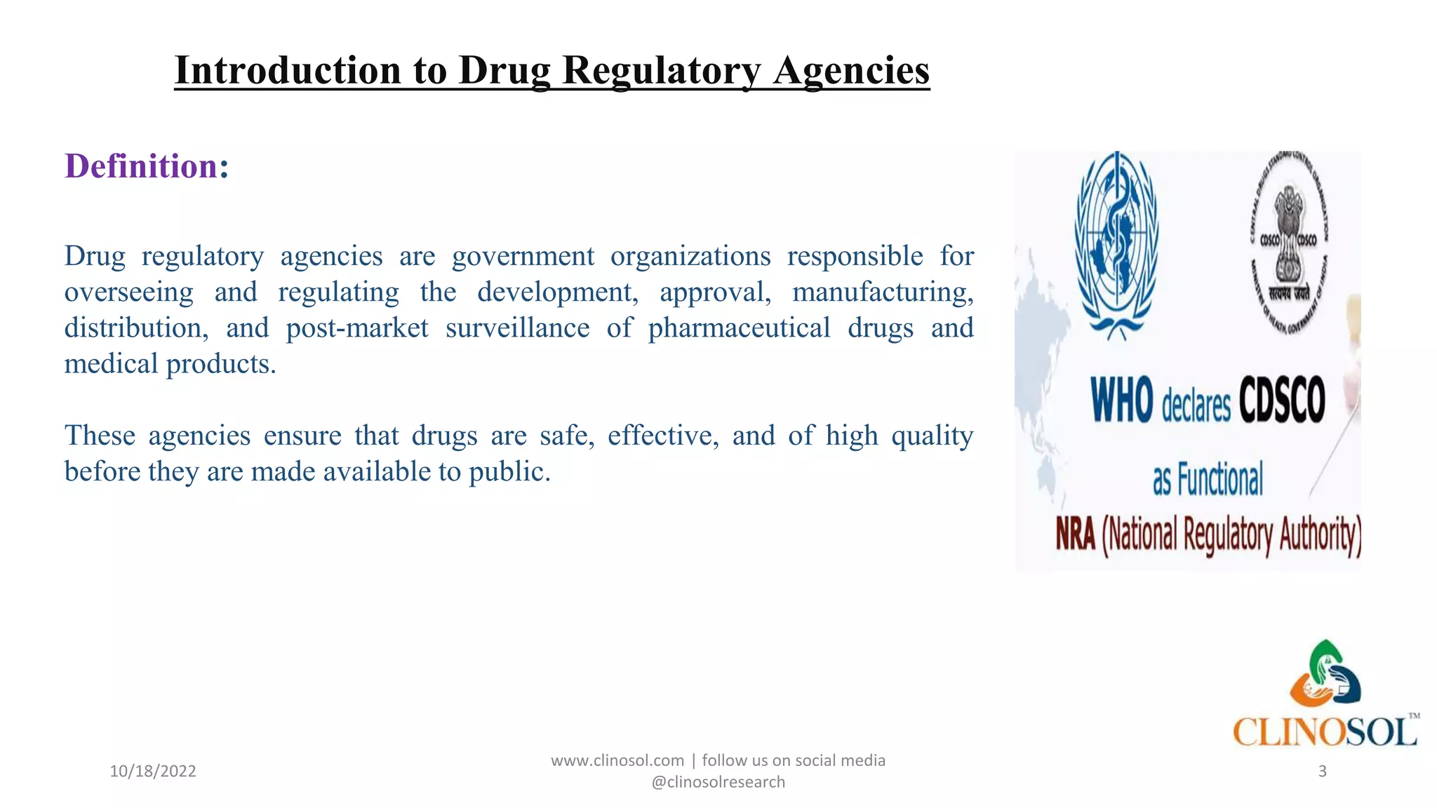 Role of drug regulatory agencies | PPTX