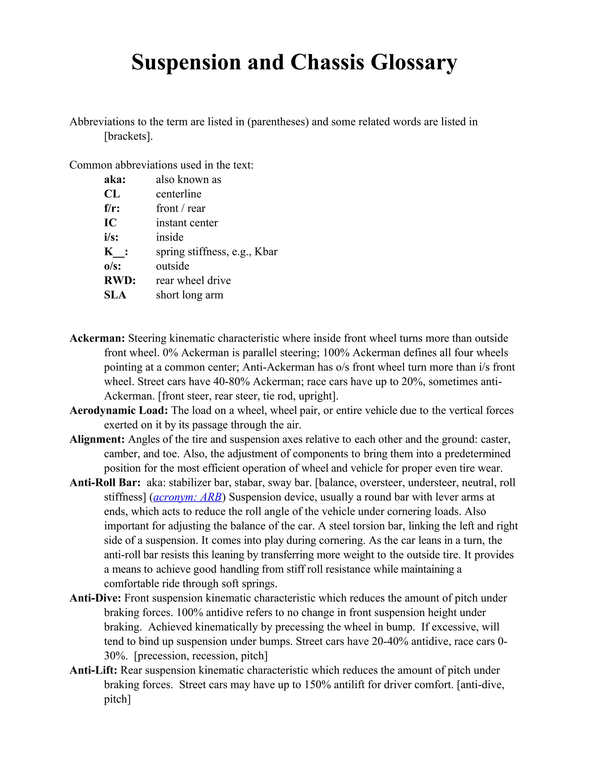 Suspension and Chassis_Glossary | PDF