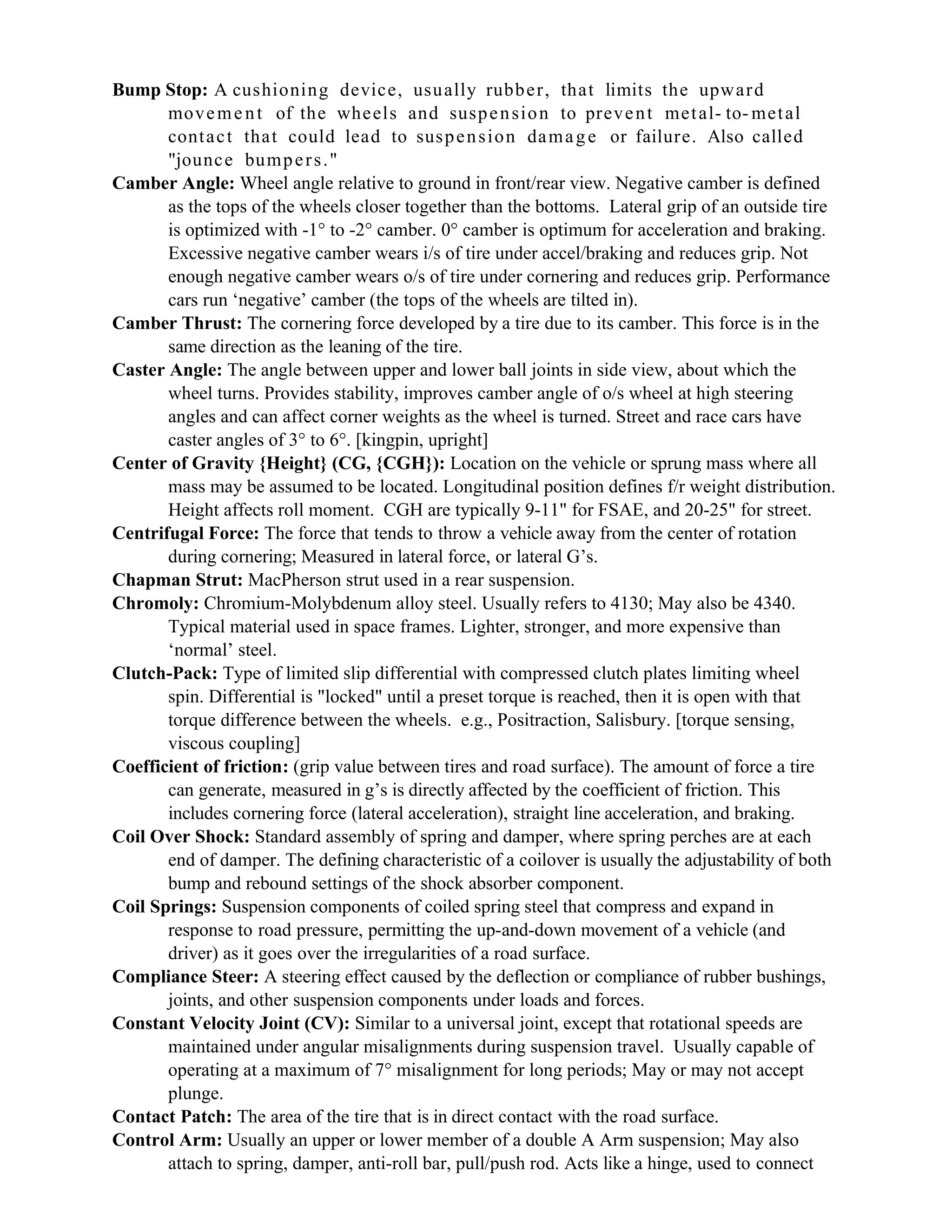 Suspension and Chassis_Glossary | PDF