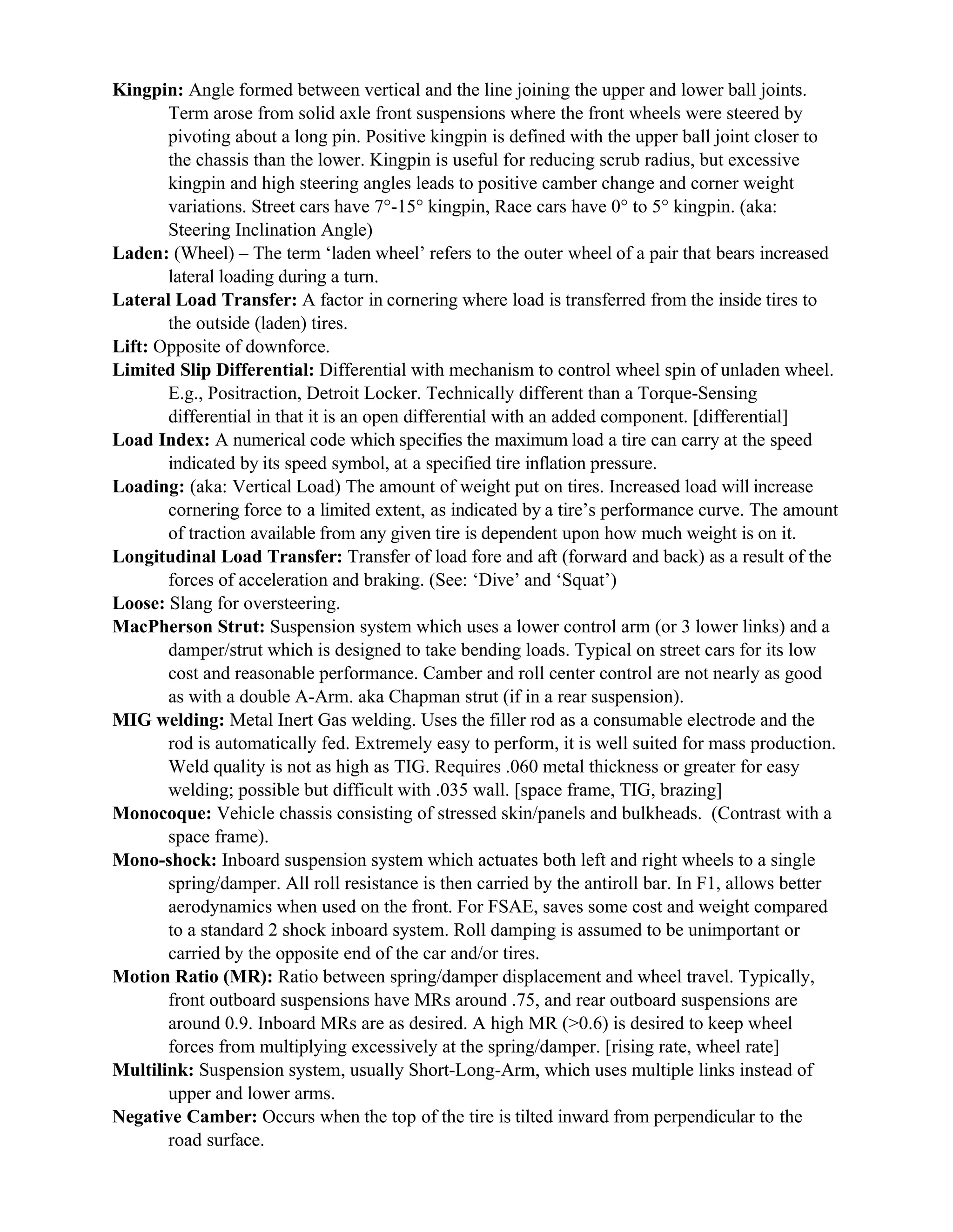 Suspension and Chassis_Glossary | PDF