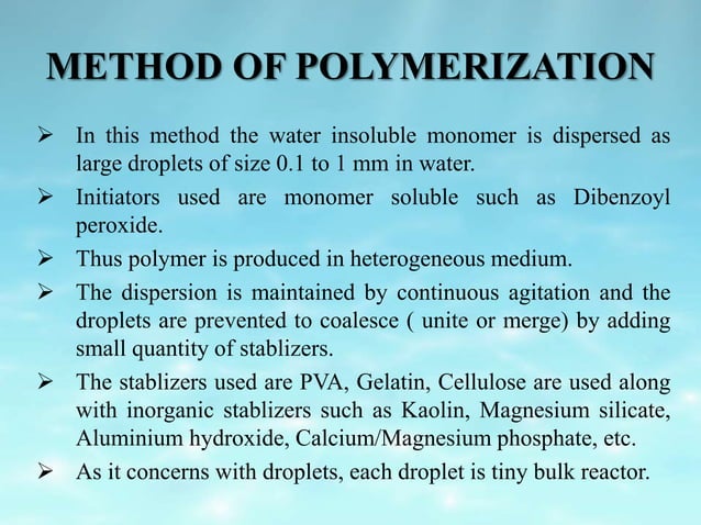 Suspension polymerization | PPTX | Chemistry | Science