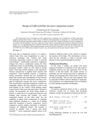 Suspension state space controller design-lqr | PDF
