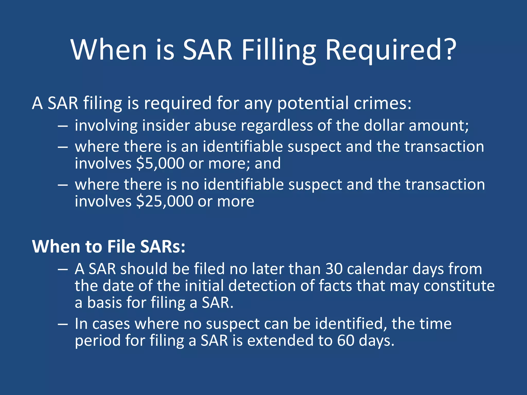 Understanding Its Suspicious Activity Reporting (SAR) Requirement | PPT