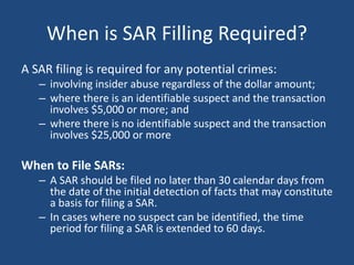 Understanding Its Suspicious Activity Reporting (SAR) Requirement | PPT