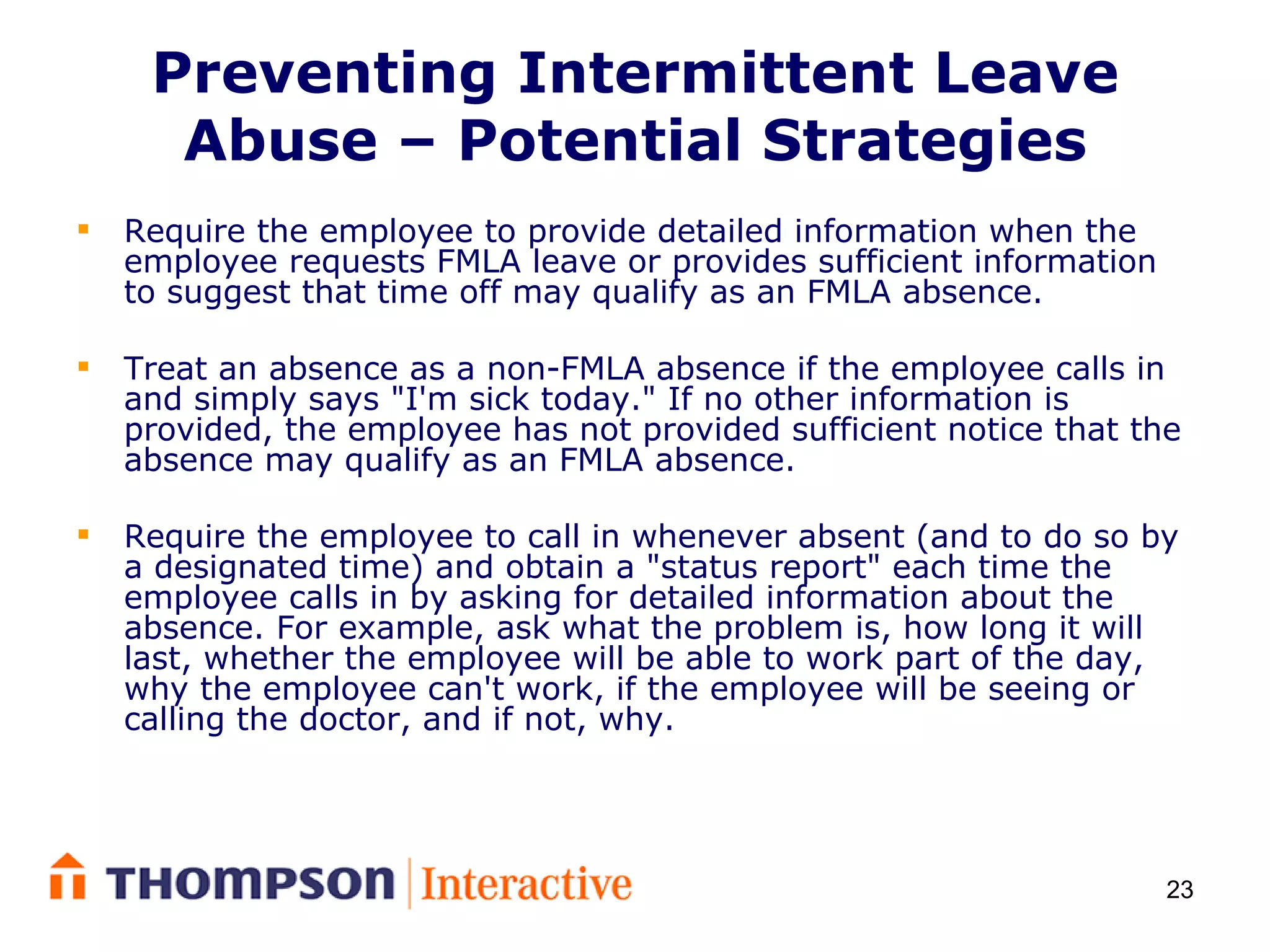 Controlling Intermittent Leave under the FMLA | PPT