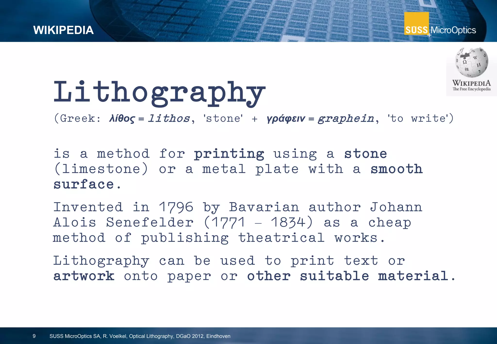 Optical Lithography, Key Enabling Technology for our Modern World | PDF