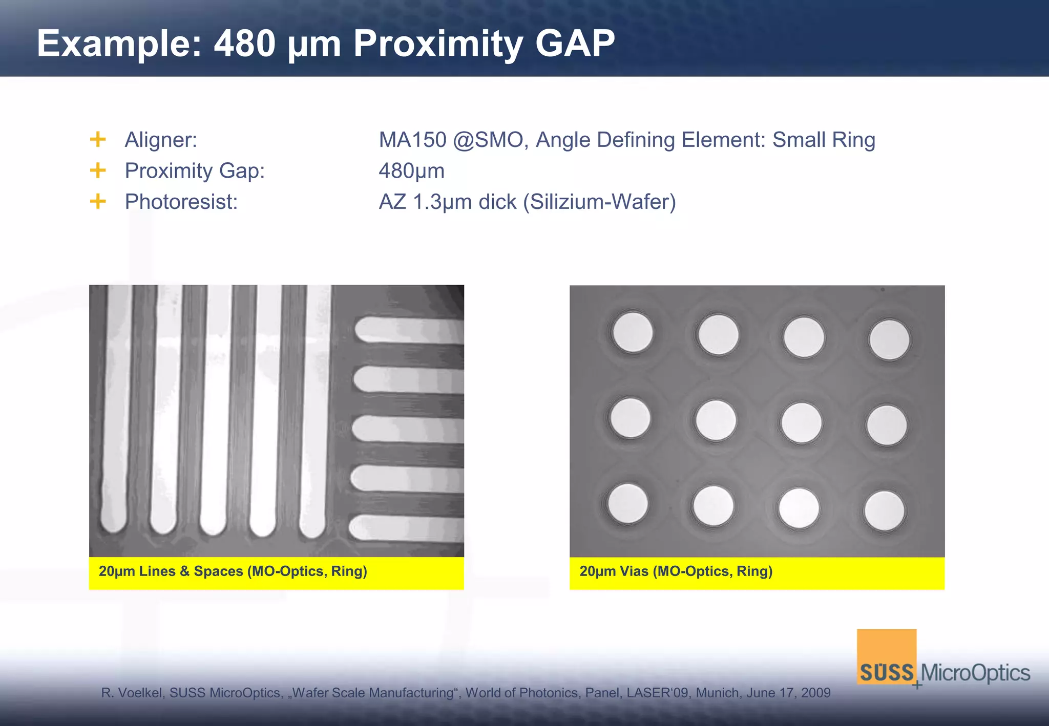 Suss Micro Optics, Wafer Scale Manufacturing, R. Voelkel, June 2009 | PDF