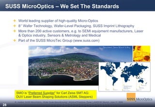 Suss Micro Optics, Wafer Scale Manufacturing, R. Voelkel, June 2009 | PDF
