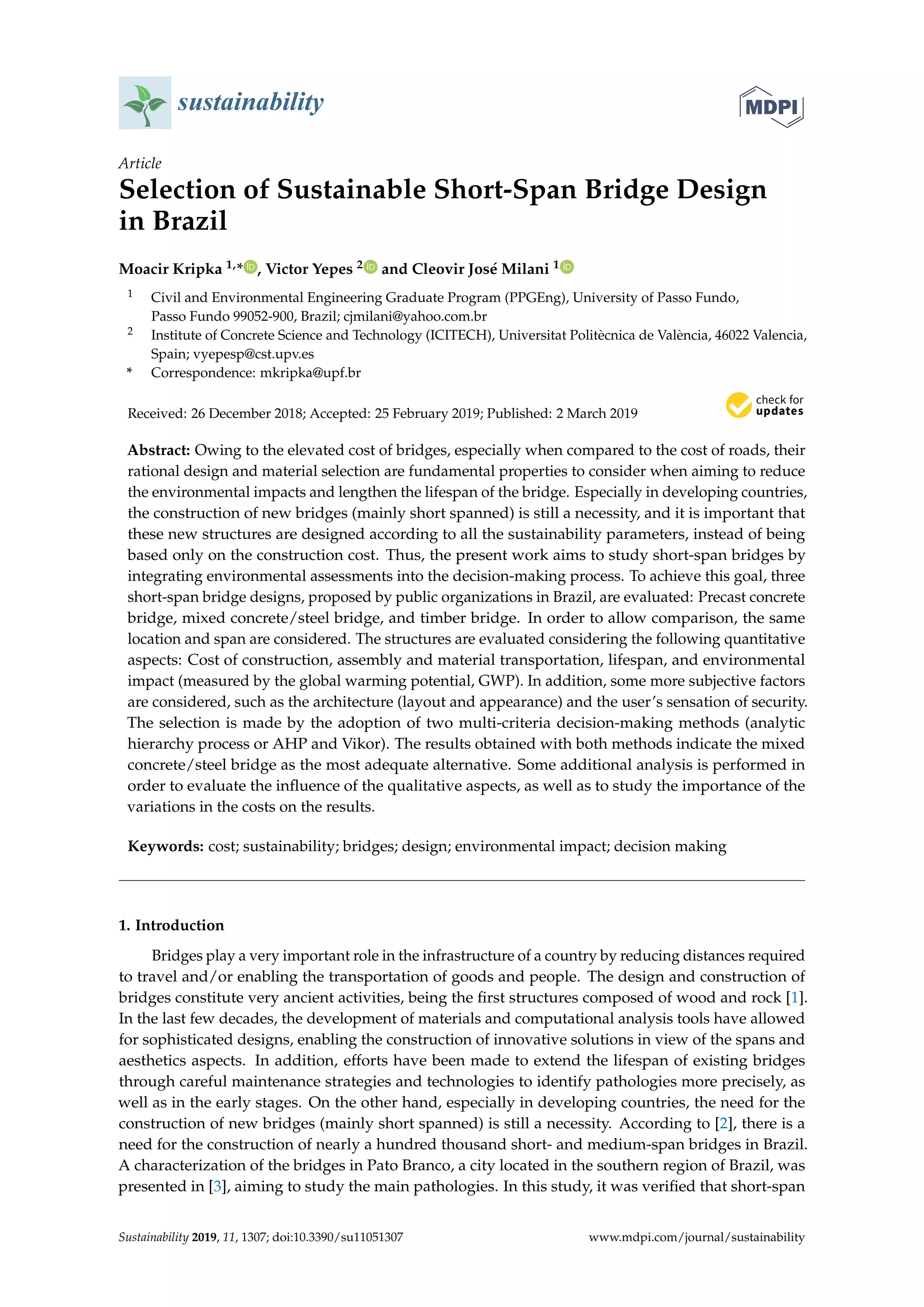 Selection of Sustainable Short-Span Bridge Design in Brazil | PDF