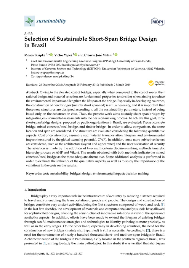 Selection of Sustainable Short-Span Bridge Design in Brazil | PDF