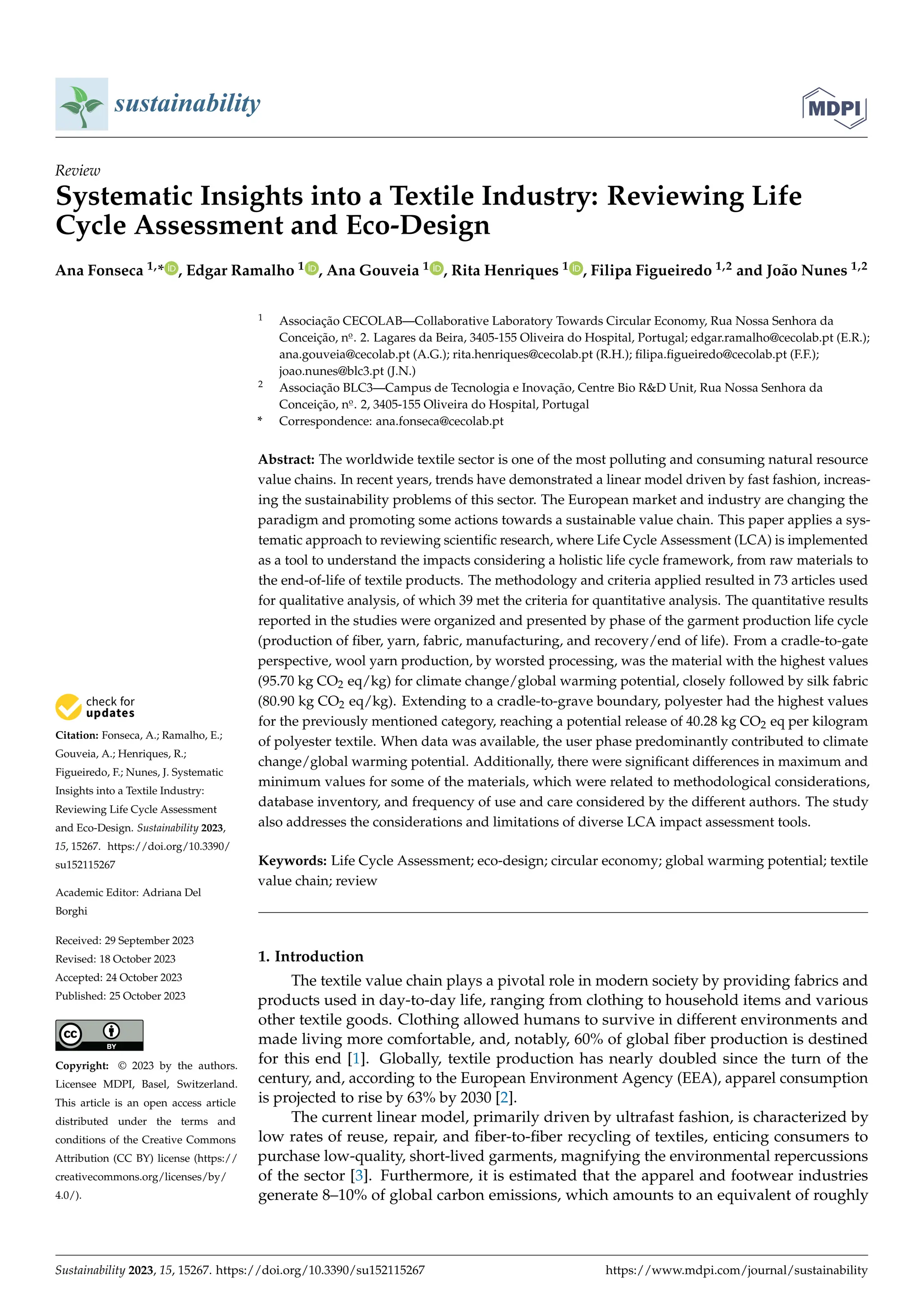 Systematic Insights into a Textile Industry: Reviewing Life Cycle ...