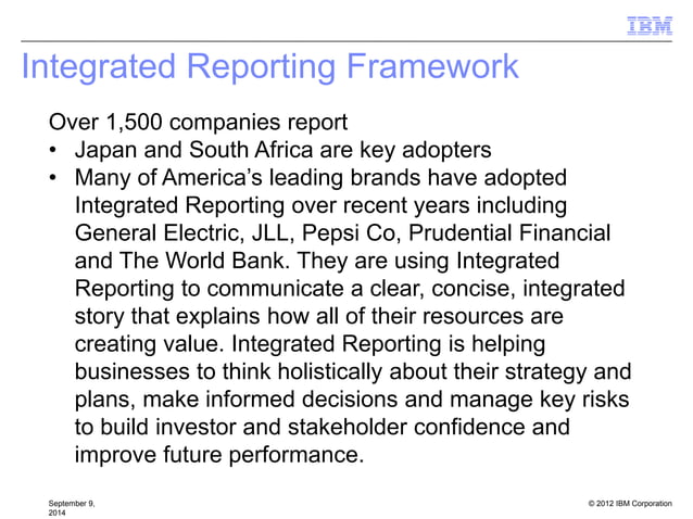 Sustainability and Integrated Reporting Framework - November 2018 | PPTX