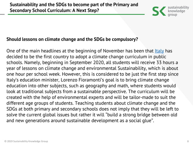 Sustainability and the SDGs to become part of the Primary and Secondary ...