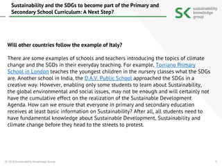 Sustainability and the SDGs to become part of the Primary and Secondary ...