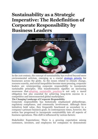 Sustainability as a Strategic Imperative: The Redefinition of Corporate ...
