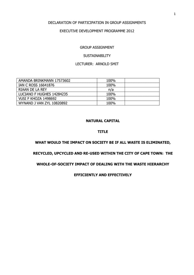 Sustainability Assignment EDP USGSB - The Waste Hierarchy 2012 | PDF