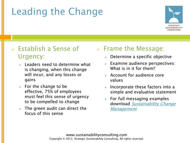 Sustainability Change Management: We've Had the Green Audit...Now What ...