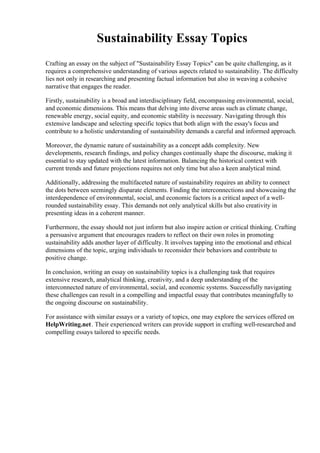 Sustainability Essay Topics | PDF
