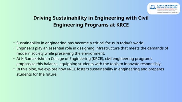 Driving Sustainability in Engineering with Civil Engineering | PPT