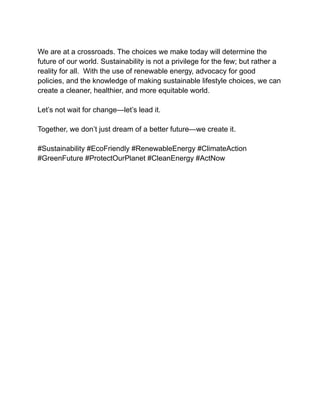 Sustainability is Not a Luxury—It’s a Necessity- A Call to Defend Our ...