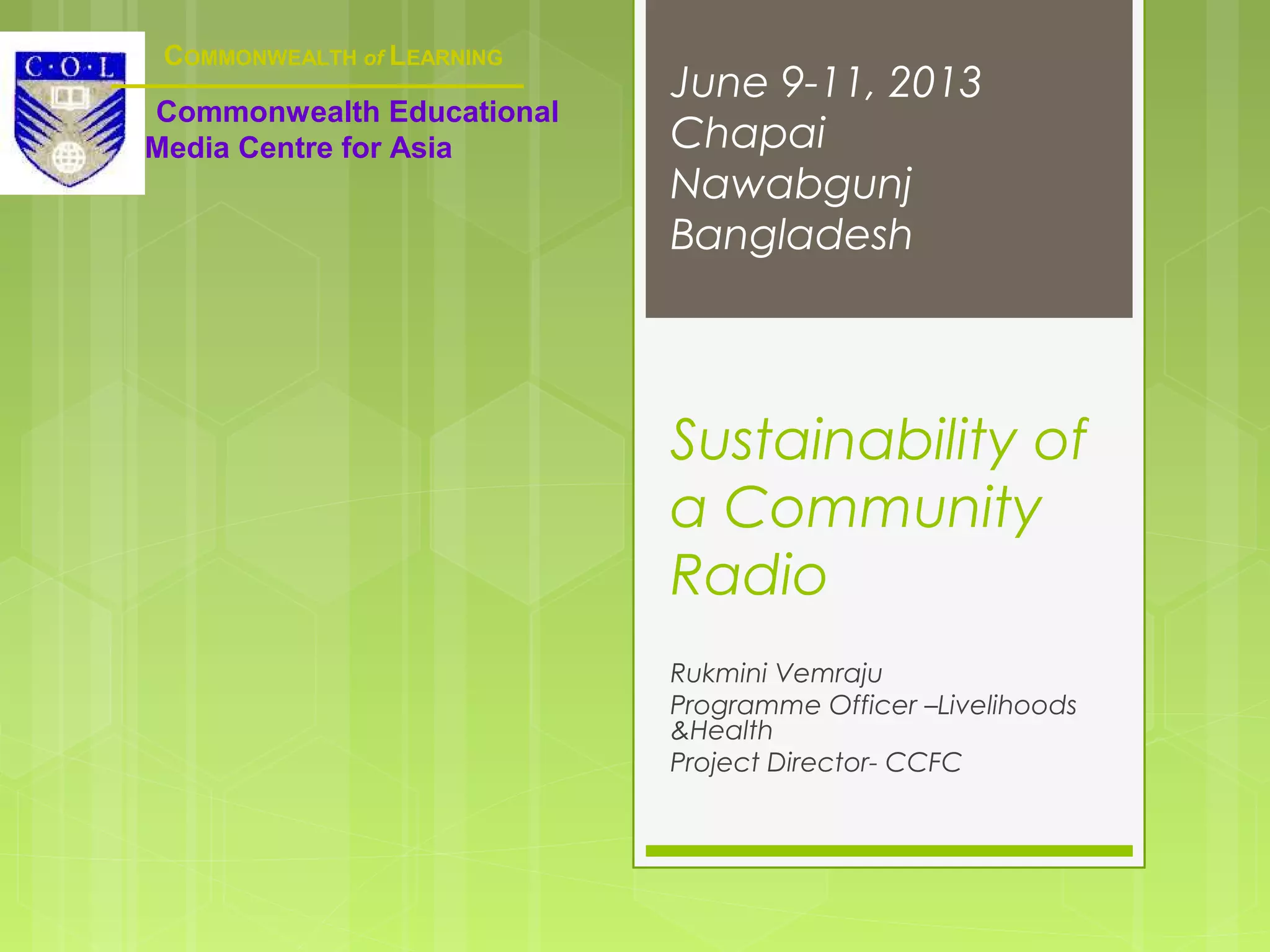 Sustainability of a Community Radio | PPT