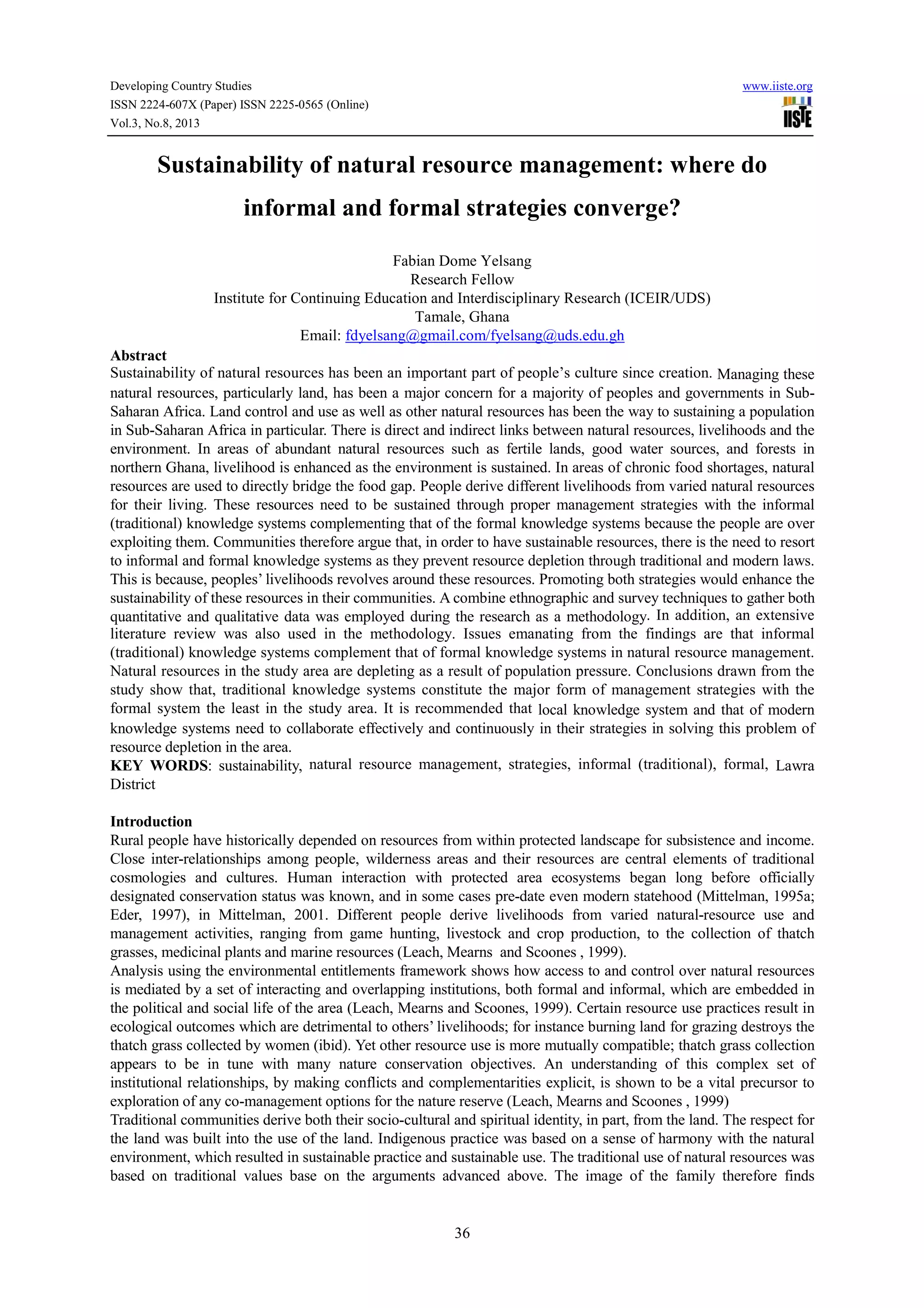 Sustainability of natural resource management | PDF