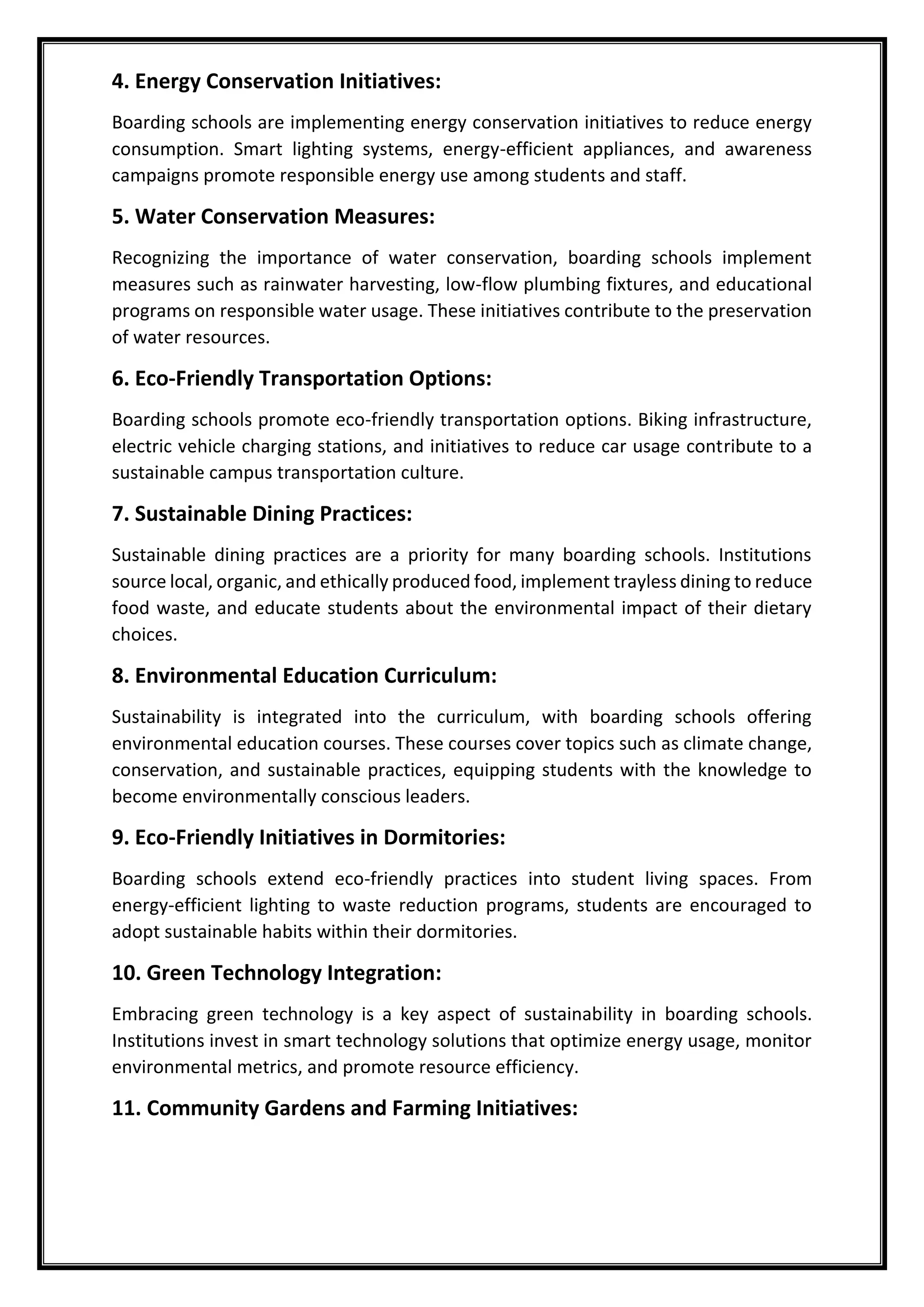 Sustainability on Campus Eco-Friendly Practices in Boarding Schools | PDF