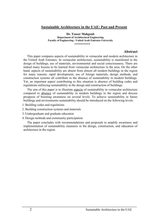 Sustainable architecture in the united arab emirates past and present | PDF