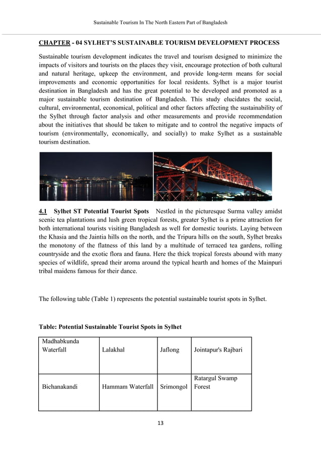 Sustainable Tourism in Sylhet | PDF