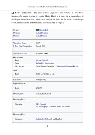 Sustainable Tourism in Sylhet | PDF