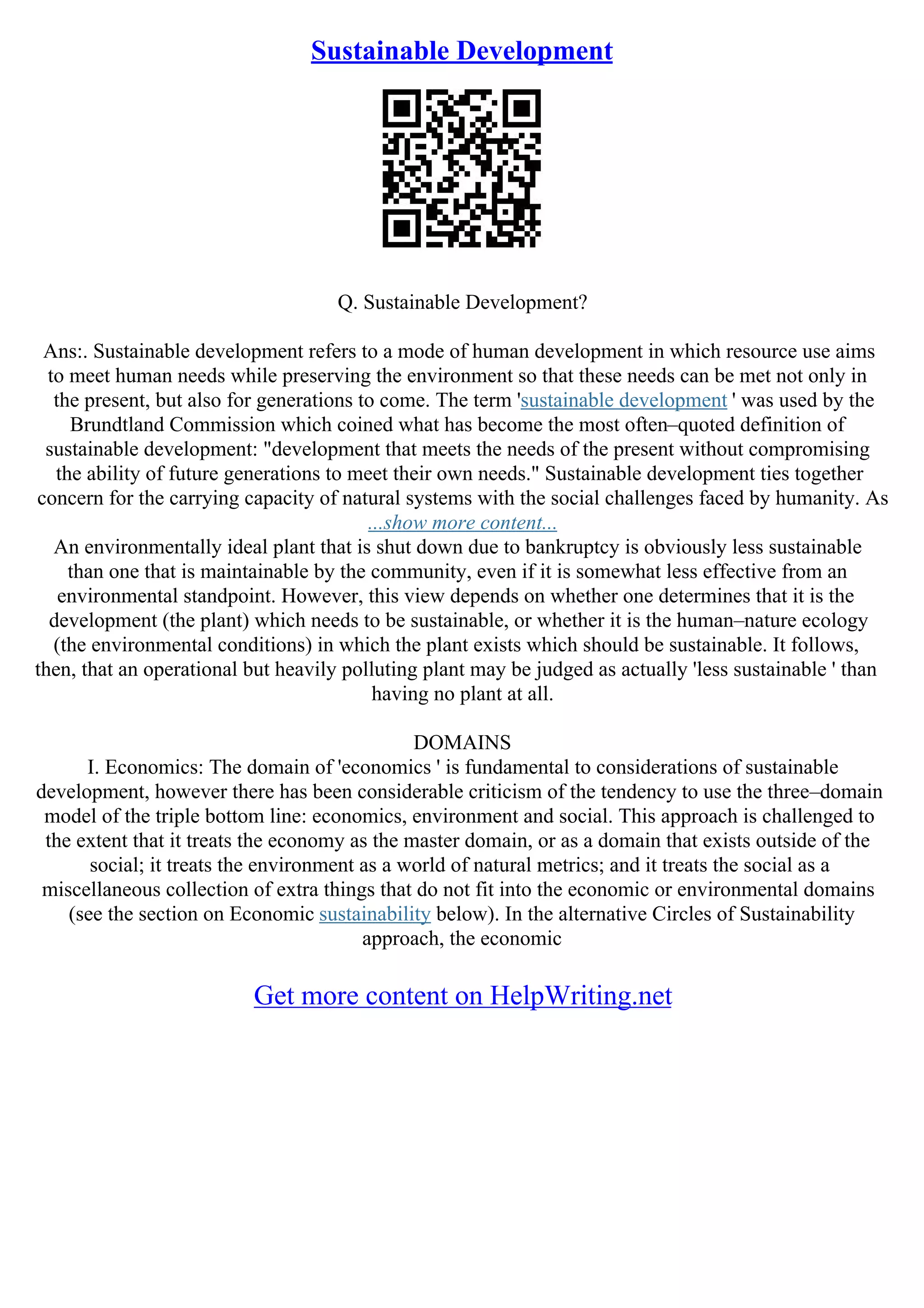 Sustainable Development Essay | PDF | Agriculture | Industries