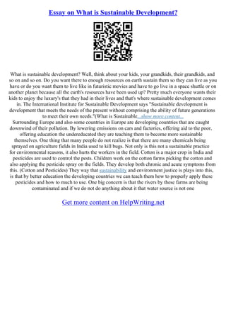 Sustainable Development Essay | PDF | Agriculture | Industries