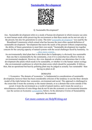 Sustainable Development Essay | PDF | Agriculture | Industries