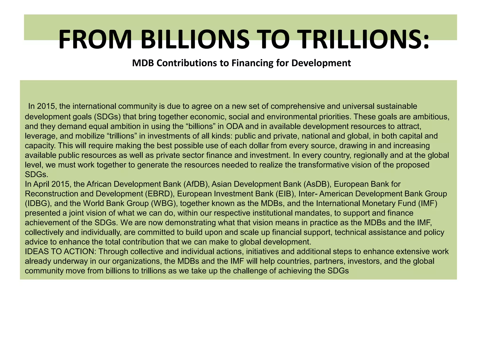 Sustainable development goals sdg billionto_trillion_finance | PDF