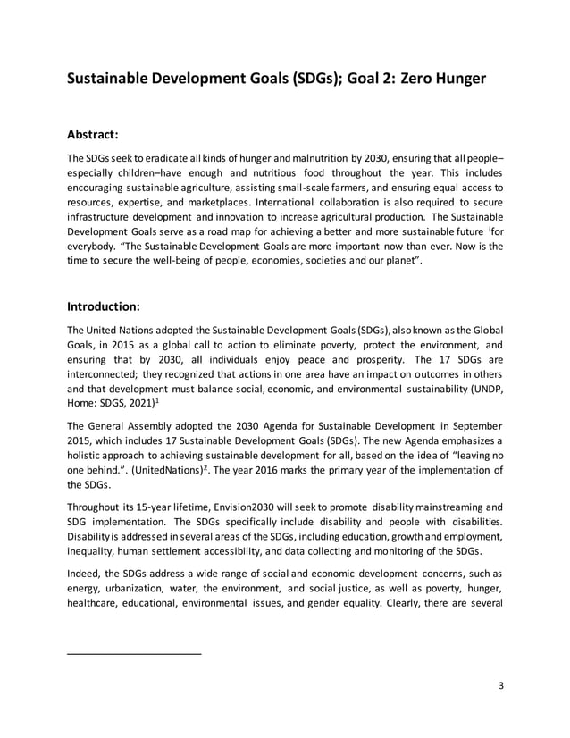 Report on Sustainable Development Goals (SDGs); Goal 2: Zero Hunger ...