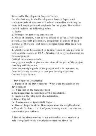 Sustainable Development Project OutlineFor the first step in the D.docx