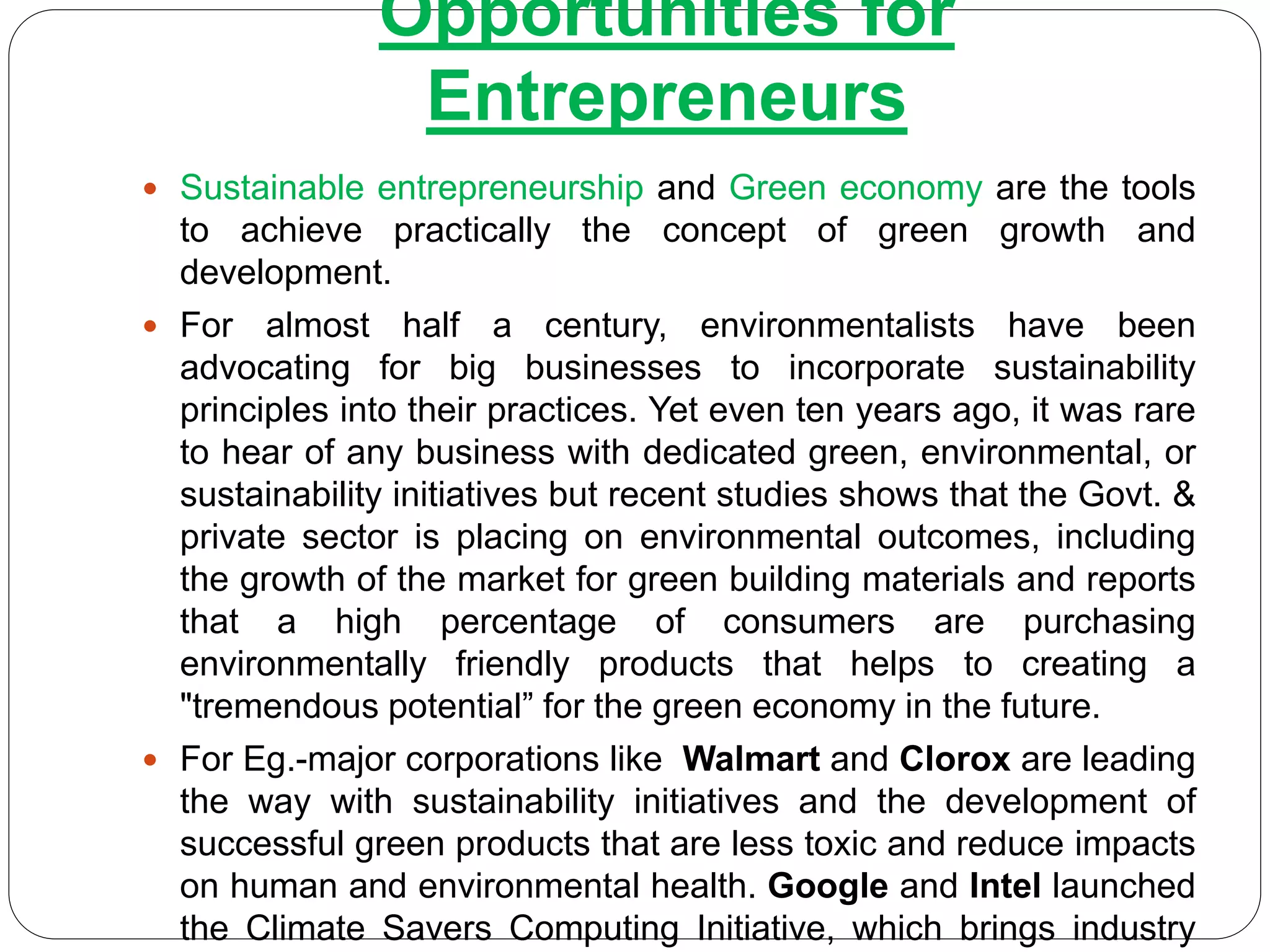 Sustainable entrepreneurship & green economy:opportunities for ...