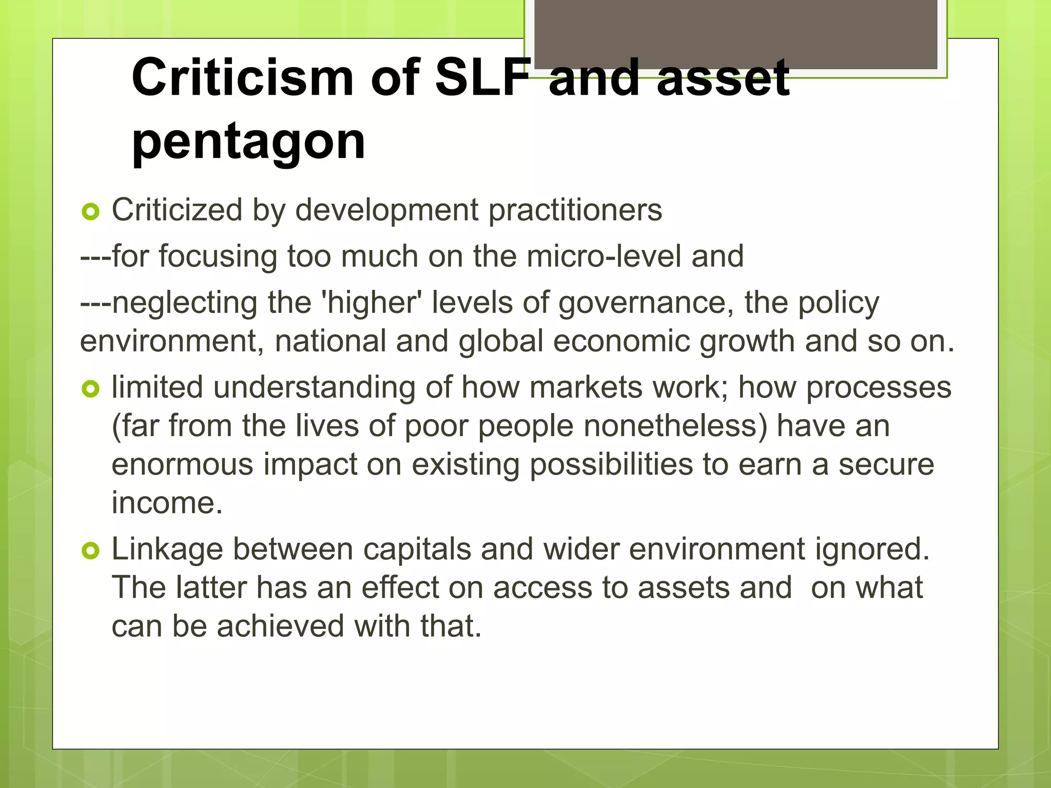 Sustainable livelihood framework and asset pentagon | PPTX