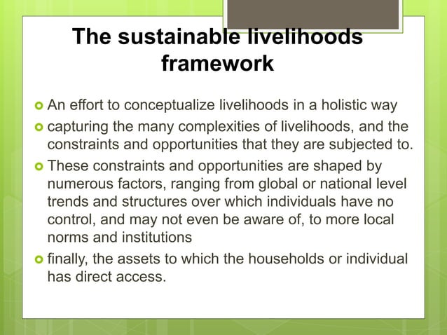 Sustainable livelihood framework and asset pentagon | PPTX | Business ...