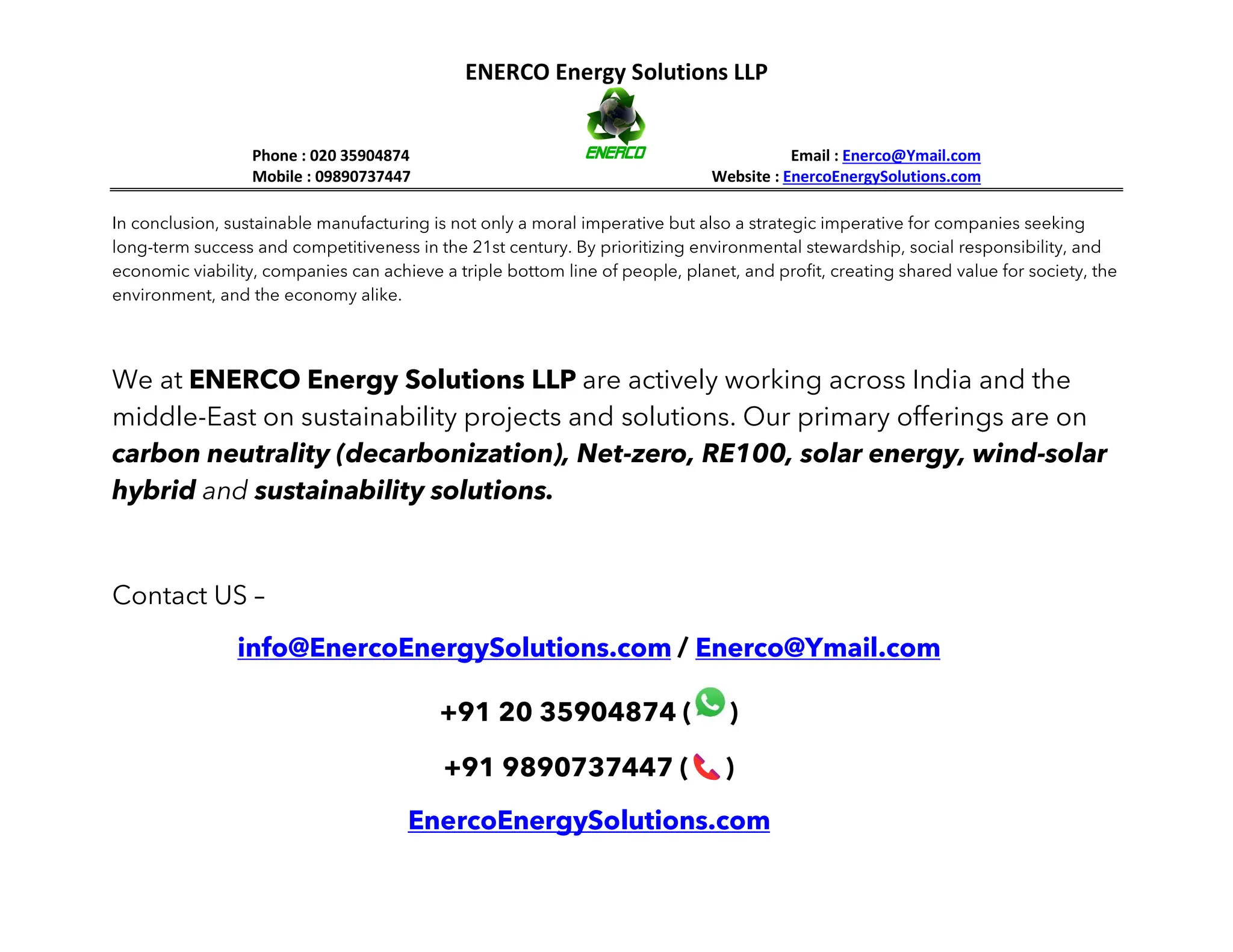 Sustainable Manufacturing (ENERCO Energy) | PPT