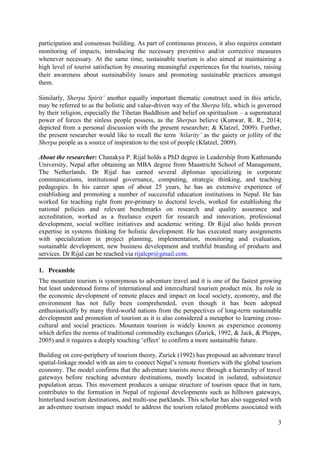 Sustainable mountain tourismin the khumbu region of nepal | PDF