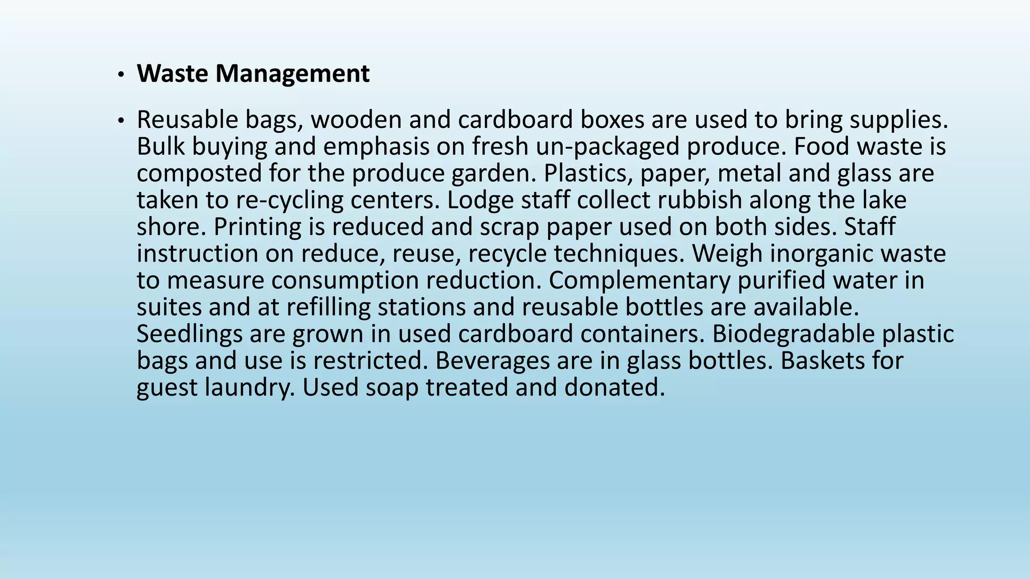 Sustainable practices and its importance in resort management | PPTX