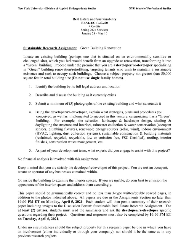 Sustainable Real Estate Research Assignment Spring 2021.doc ...