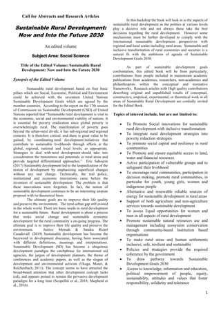 Sustainable rural development now and into the future 2030 call for ...