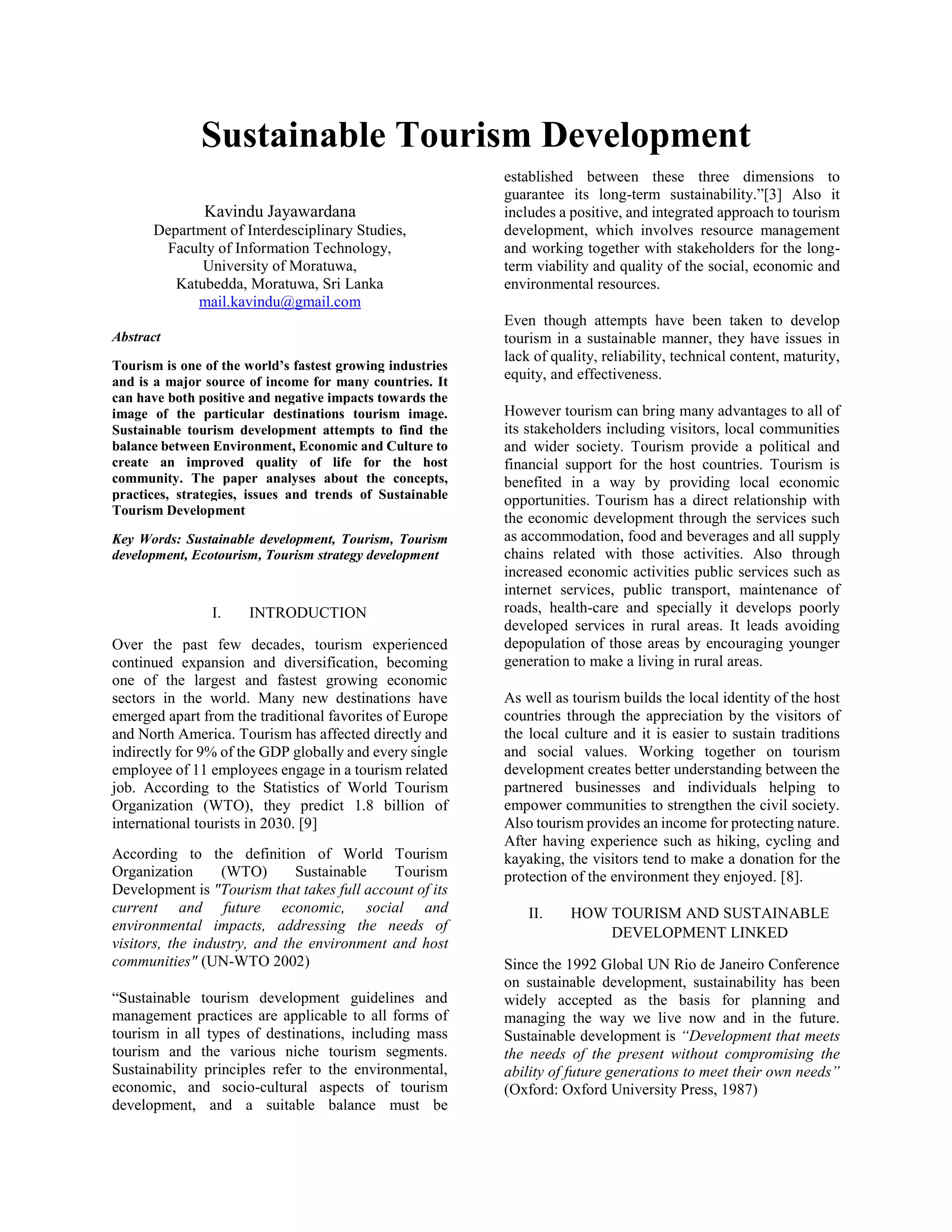 Sustainable Tourism Development | PDF