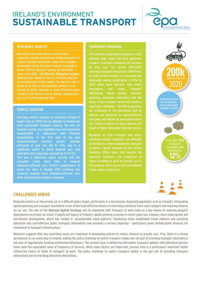 Sustainable Transport - EPA Ireland Factsheet | PDF