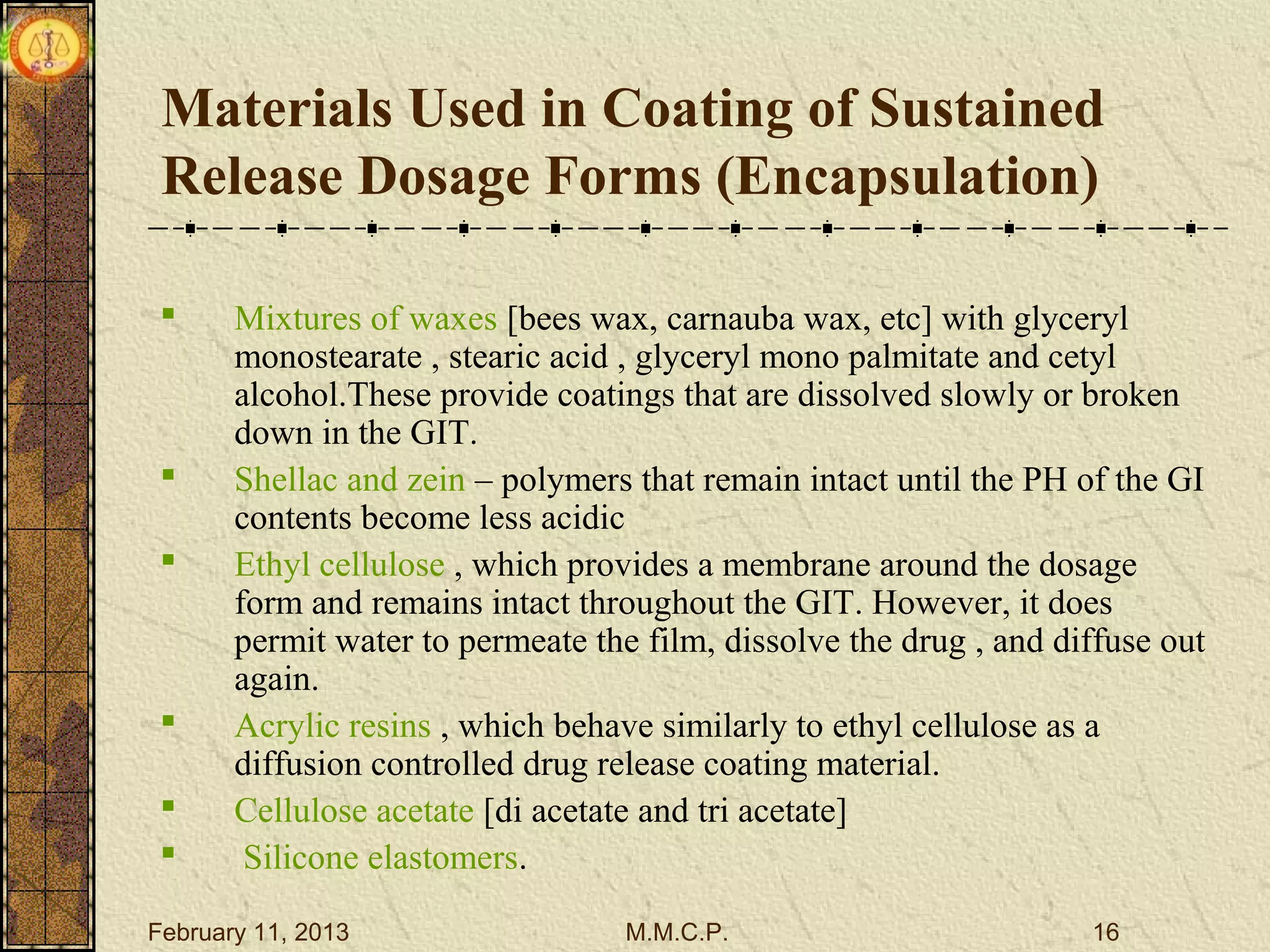 Sustained release dosage form | PPT