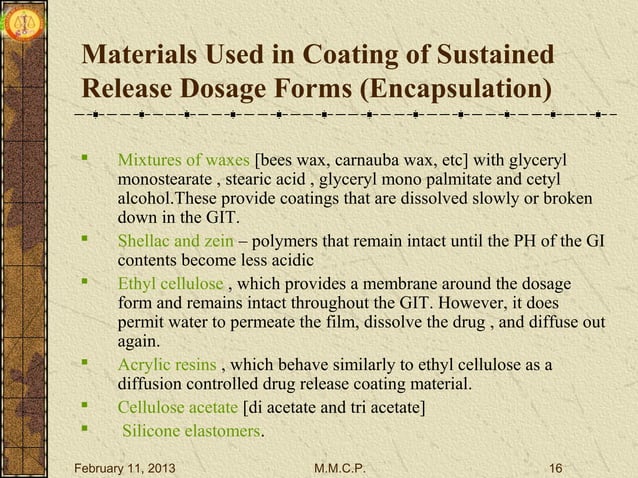 Sustained Release Dosage Form Ppt Chemistry Science